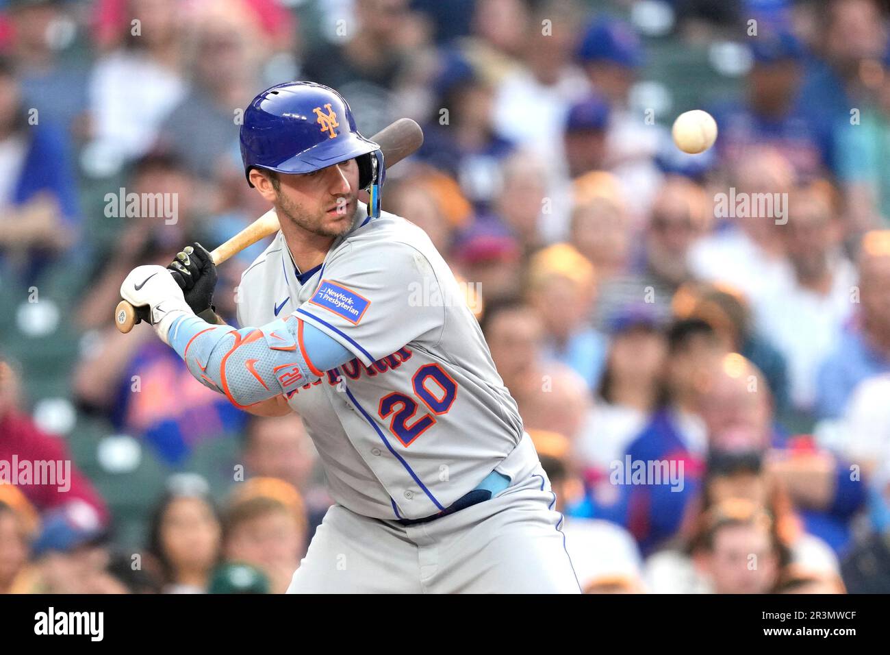 New York Mets' Pete Alonso takes a high pitch for a ball during a ...