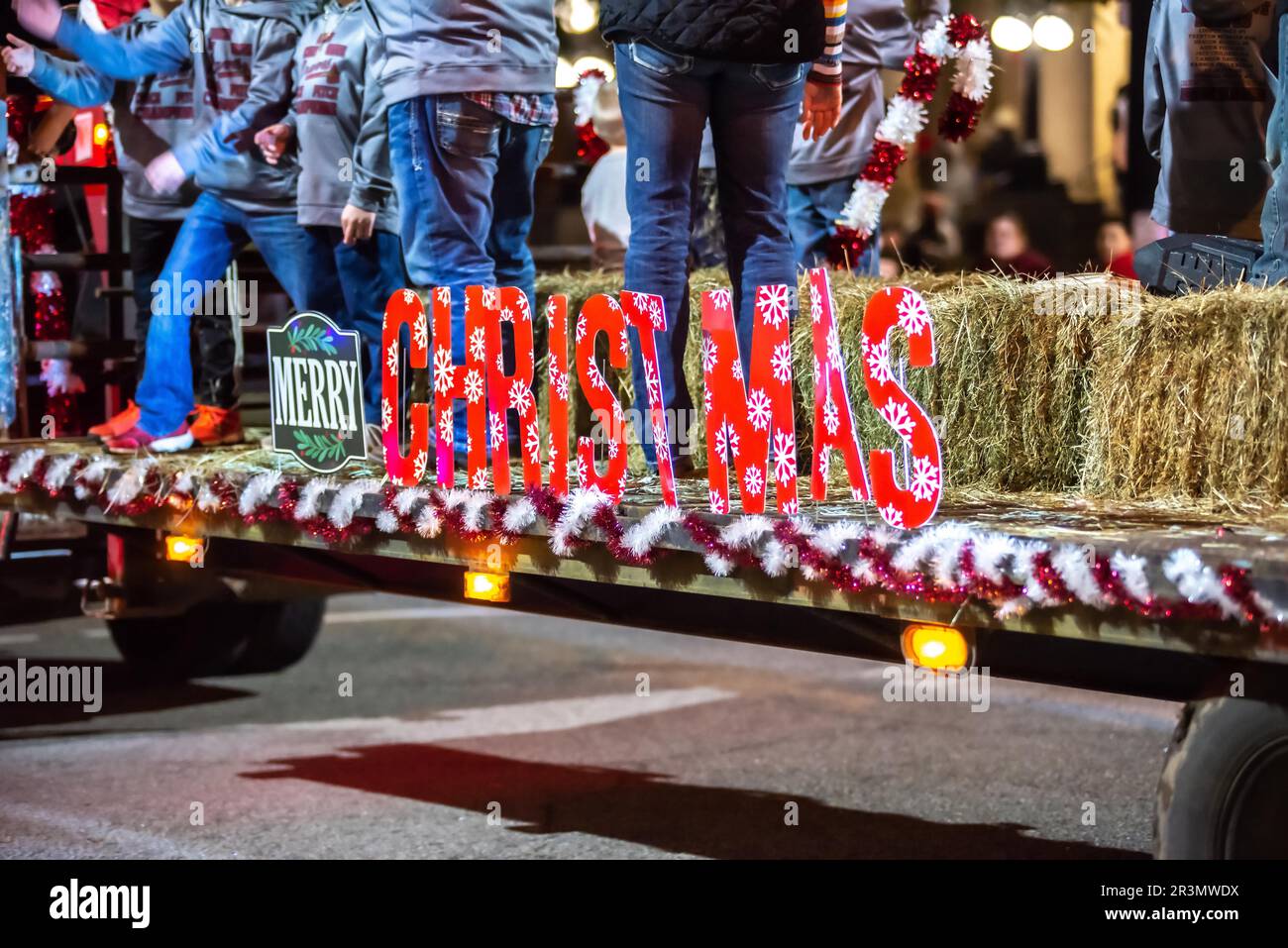 Small town Christmas parade street scenes Stock Photo - Alamy