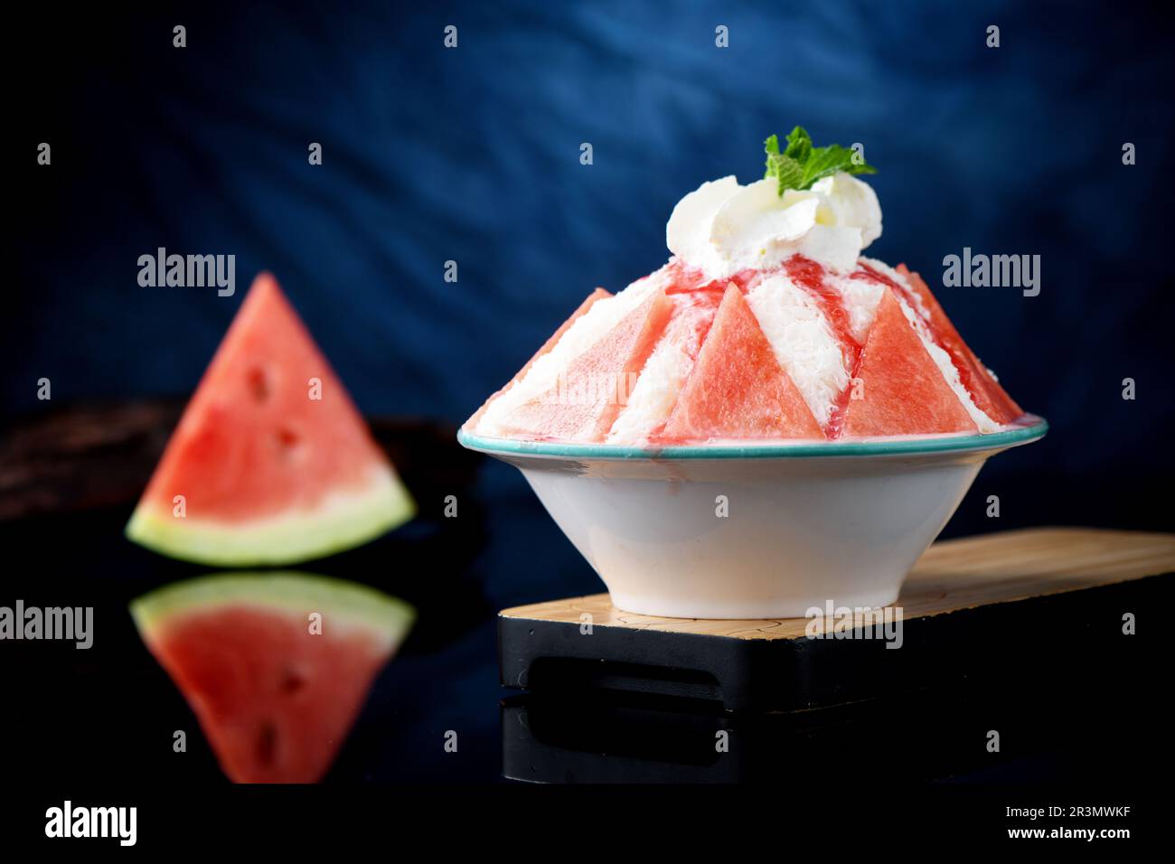watermelon Bingsu，Korean shaved ice dessert with sweet toppings Stock ...