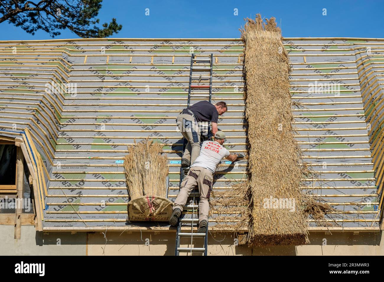 Tatched roof under construction - traditional way of work | Toiture en ...