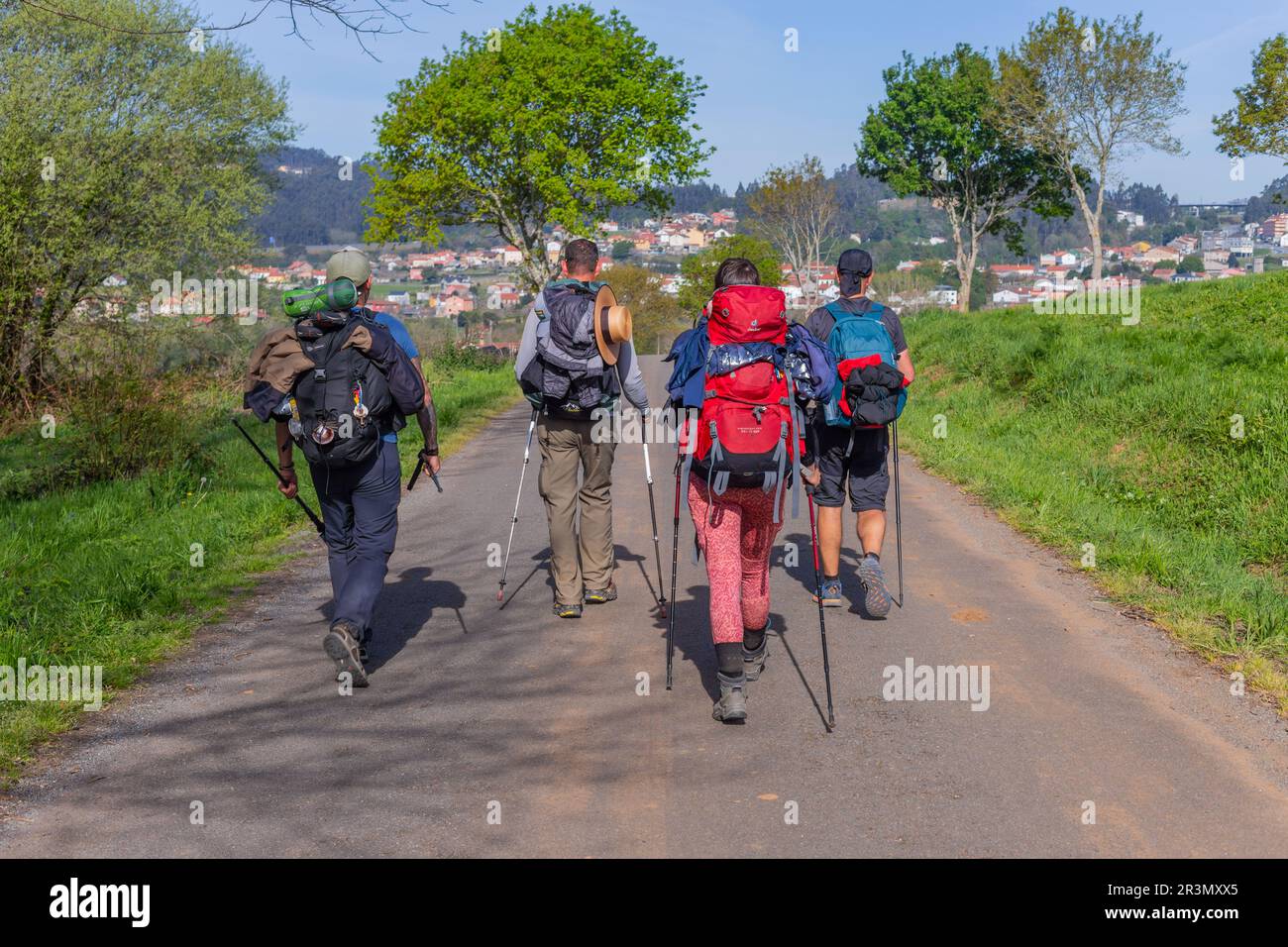 Galicia, Spain, 26 August, 2022: Pilgrims walk along the Camino De ...