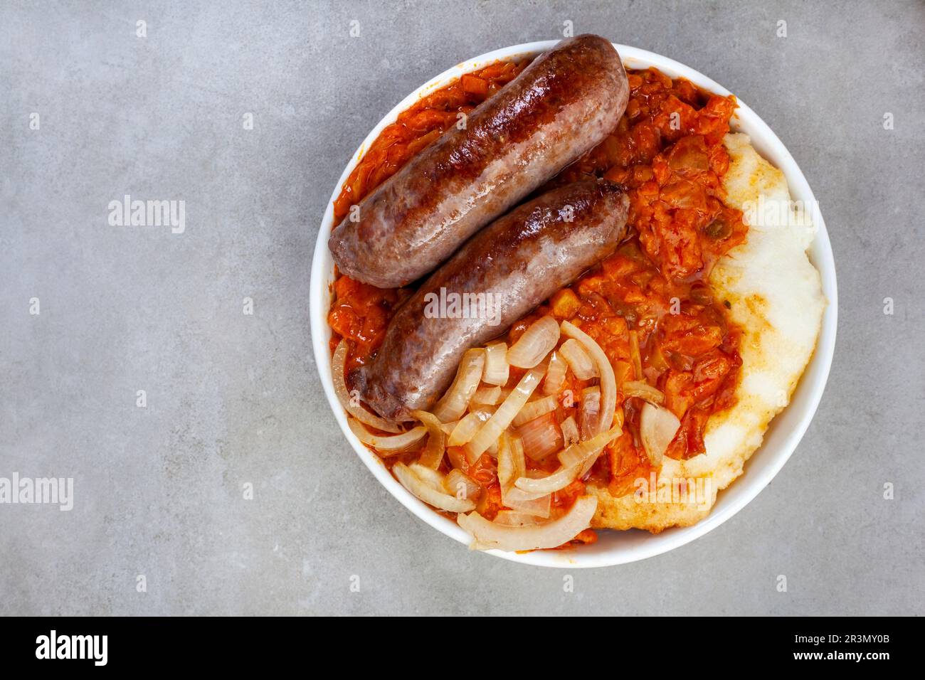 Traditional South African Pap and Wors, sausage with popular maize meal ...