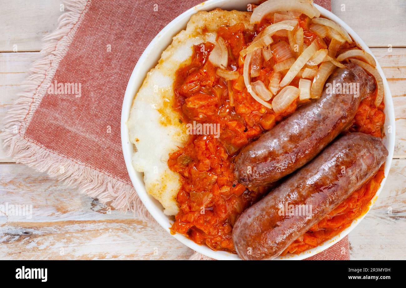 Traditional South African Pap and Wors, sausage with popular maize meal ...