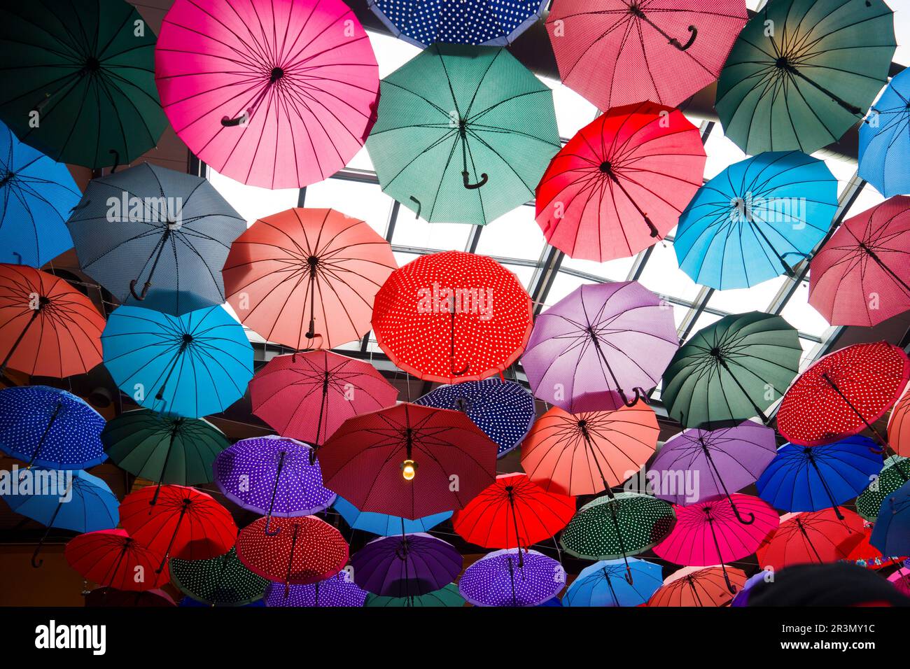 Umbrella's hang from the ceiling I a Turkish shopping mall Stock Photo ...