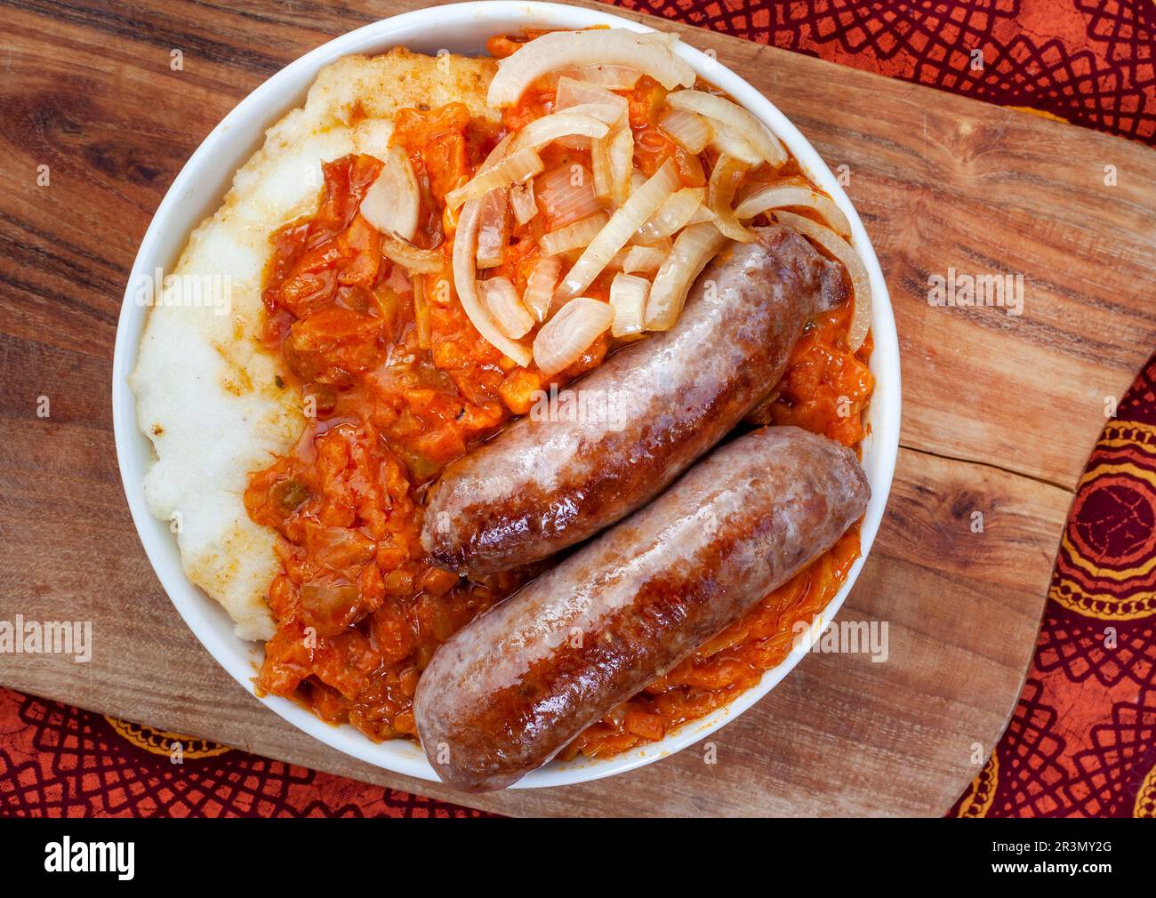 Traditional South African Pap and Wors, sausage with popular maize meal ... Traditional South African Pap and Wors, sausage with popular maize meal ...