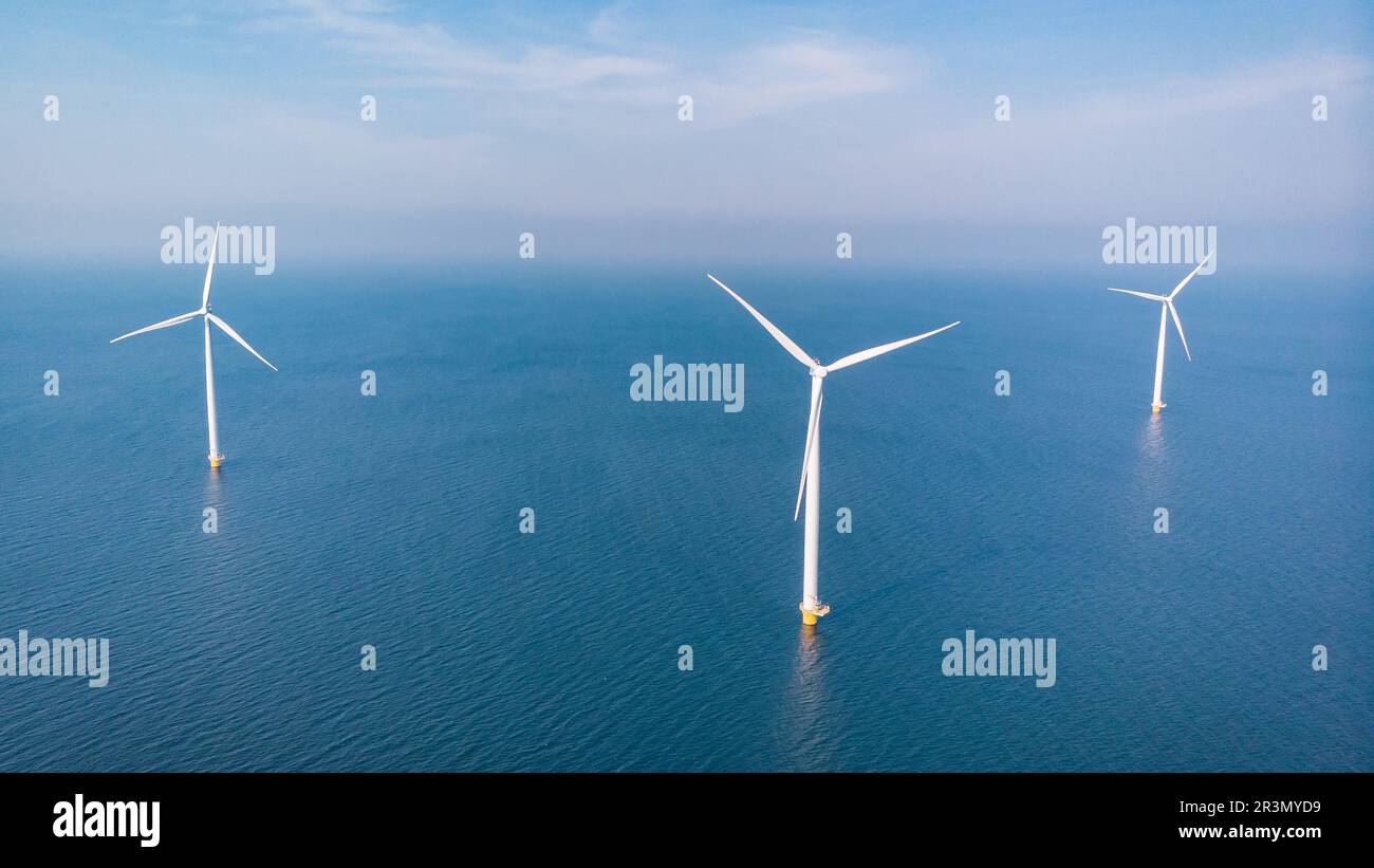 Wind turbine aerial view, Drone view at windpark westermeerdijk a ...