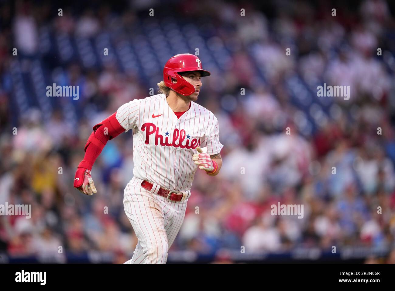 Philadelphia Phillies' Bryson Stott plays during a baseball game, Monday, May 22, 2023, in ...