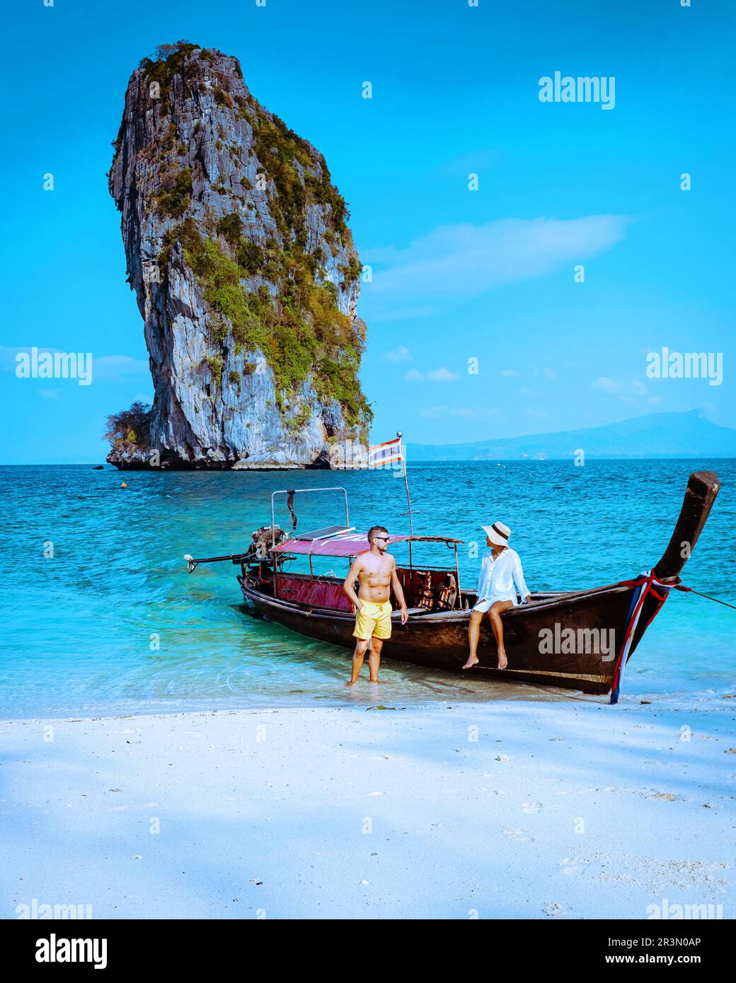 Koh Poda Island Krabi Thailand, couple men and woman visit the Island ...