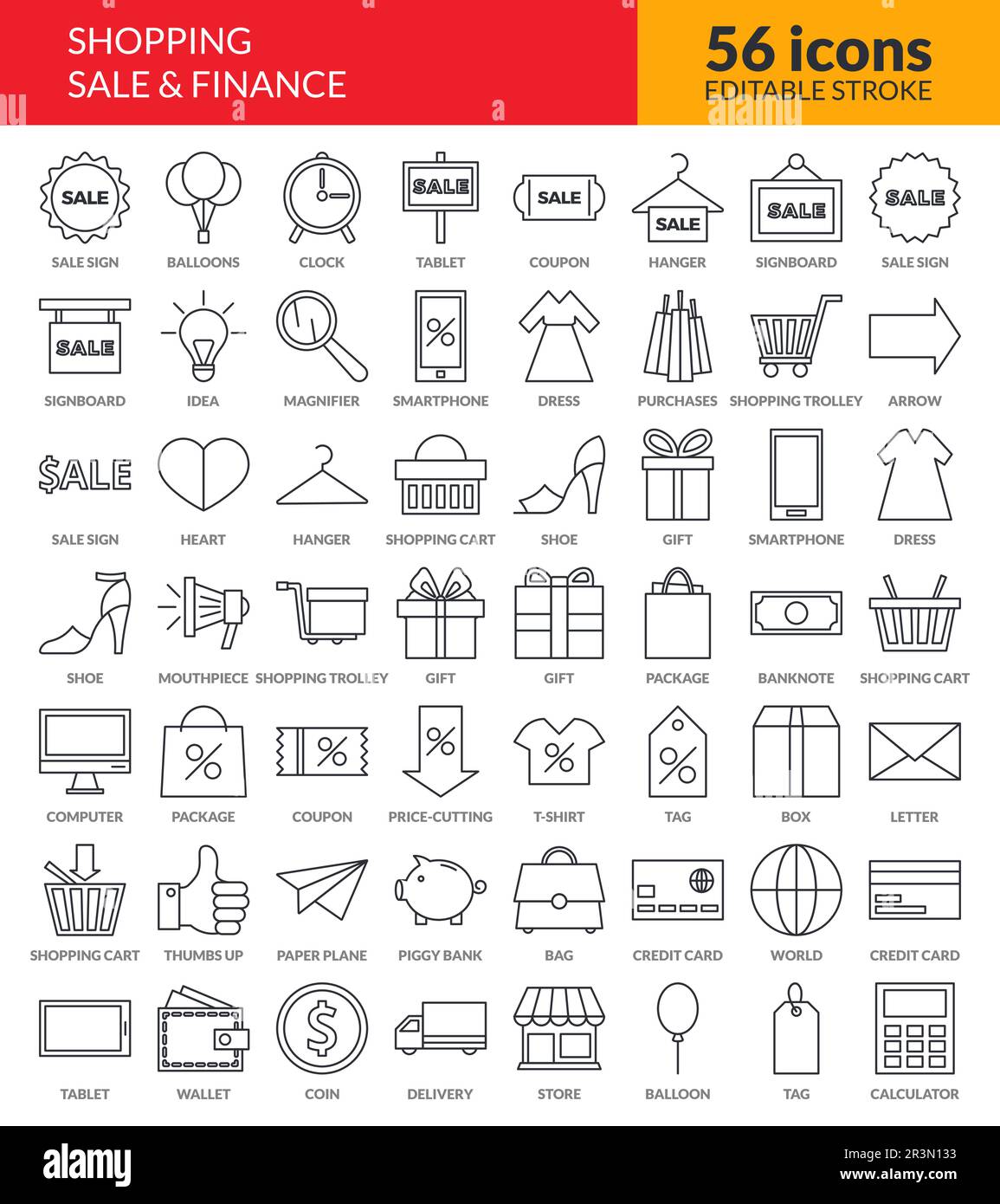 Big set of isolated Shopping and Sale line icons Stock Vector Image ...
