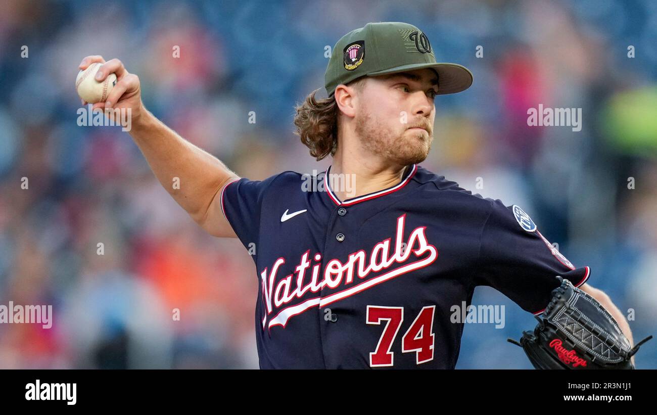 Washington Nationals starting pitcher Jake Irvin throws during a ...