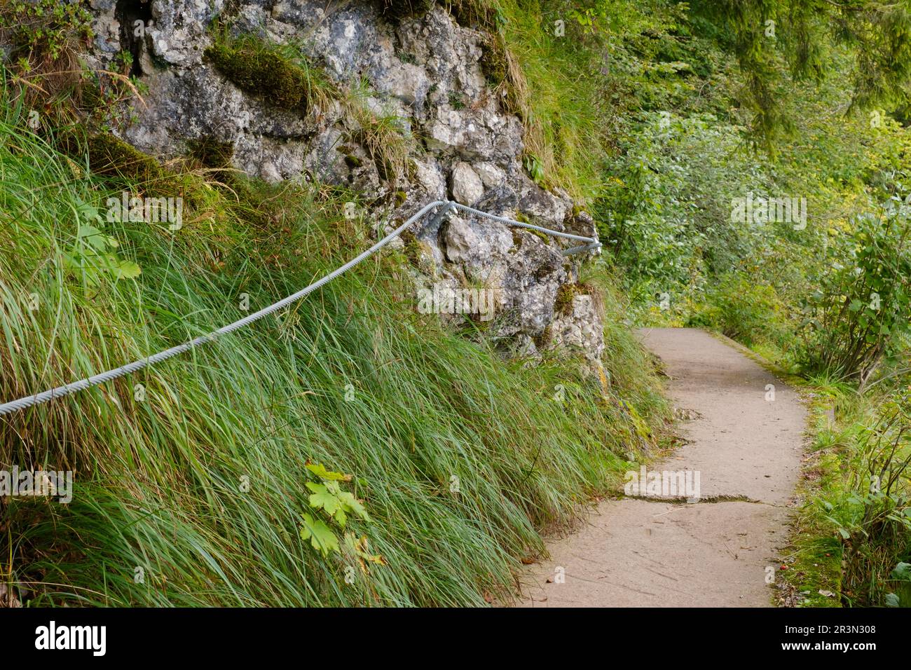 Path and a rock with steel rope Stock Photo - Alamy