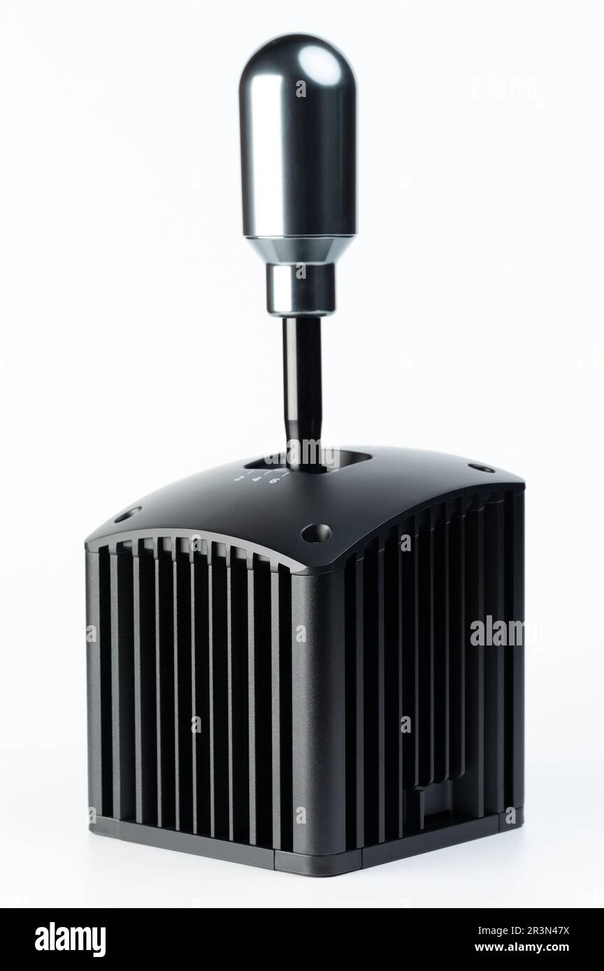 Metal sport car handle manual stick isolated on white studio background ...