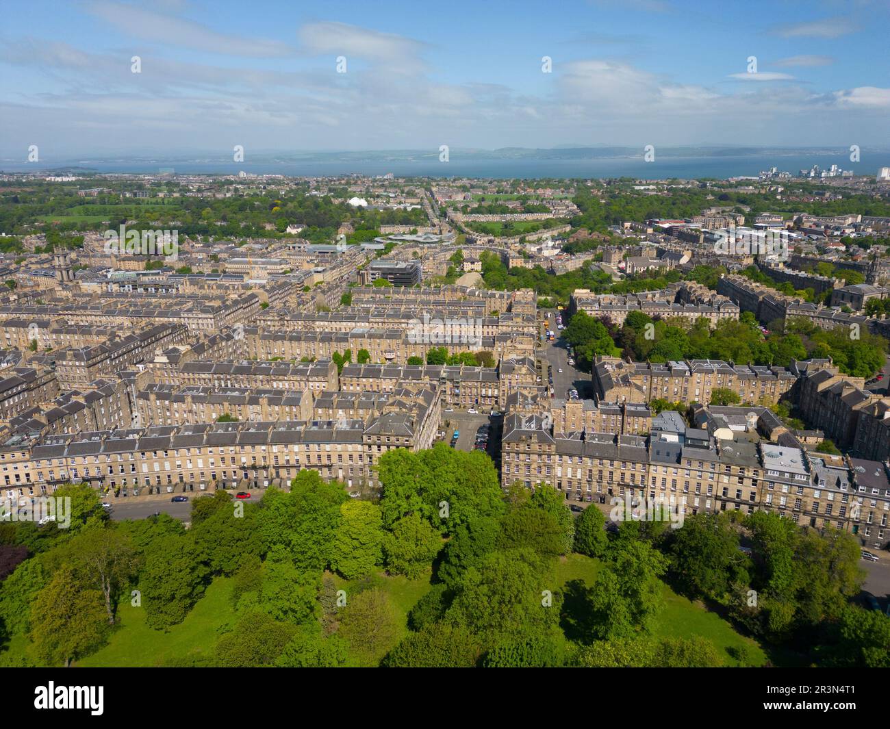 Aerial view from drone of the New Town at Heriot Row in Edinburgh ...