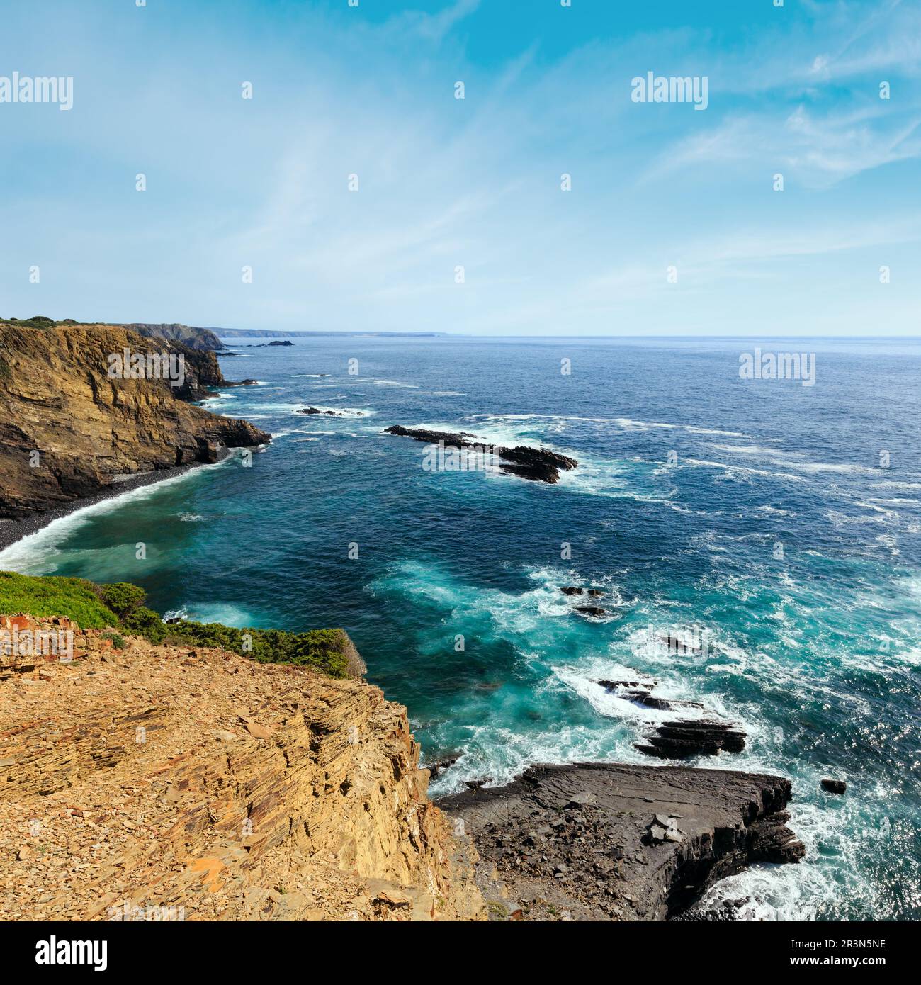 Summer atlantic ocean coast landscape and monte clerigo beach aljezur ...