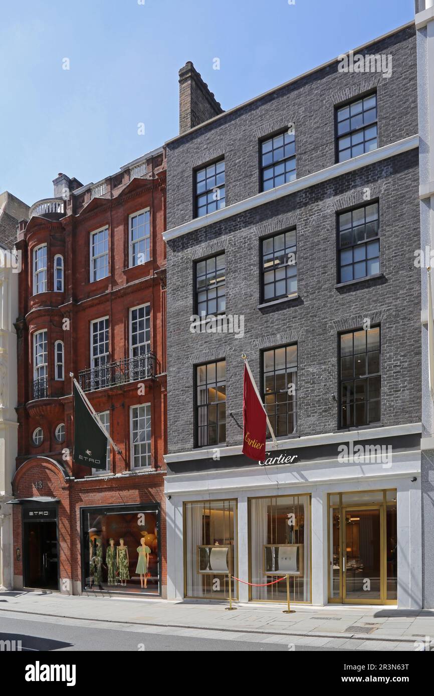Etro (left) and Cartier (right) designer stores on London's Old Bond ...