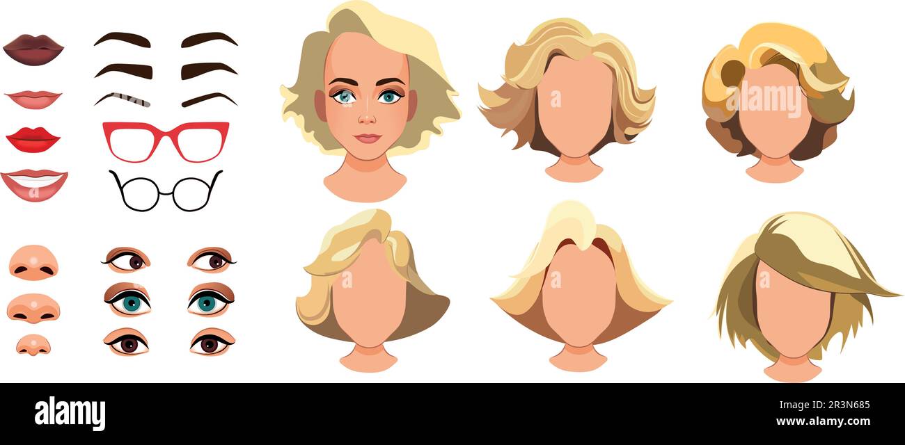 Woman face constructor, avatar of female character creation dark skin ...