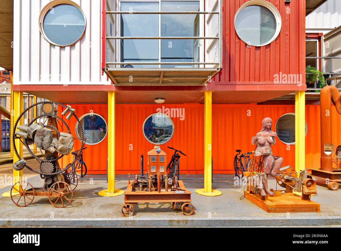 London Trinity Buoy Wharf Leamouth Peninsular Orchard Place with metal artworks outside the ...
