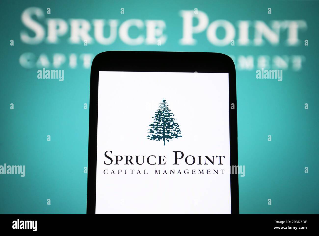 In this photo illustration, Spruce Point Capital Management logo is ...