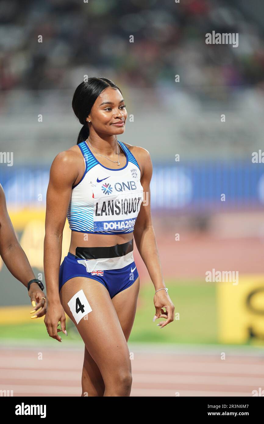 Imani-Lara Lansiquot running the 4x100m relay at the 2019 World ...