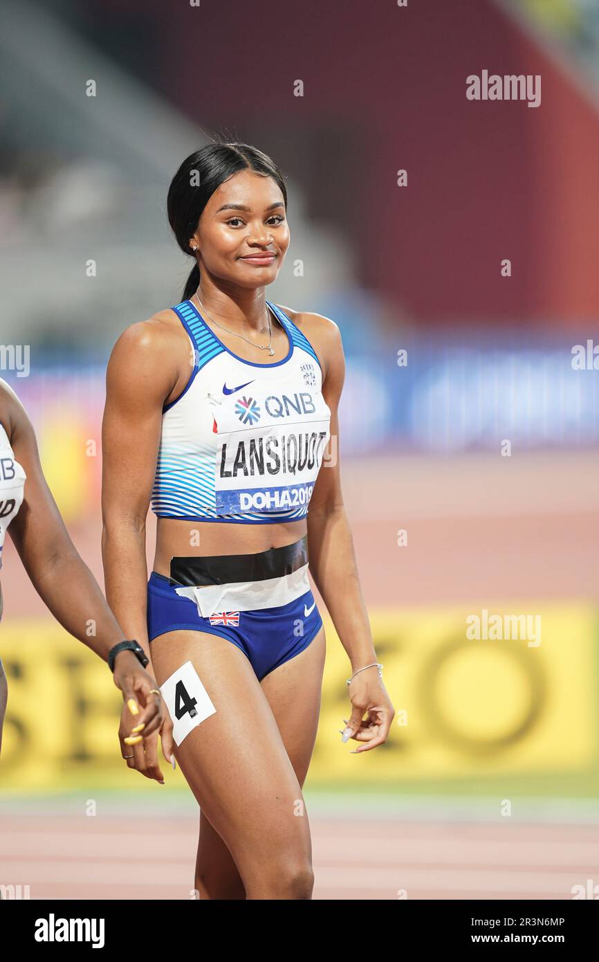Imani-Lara Lansiquot running the 4x100m relay at the 2019 World ...