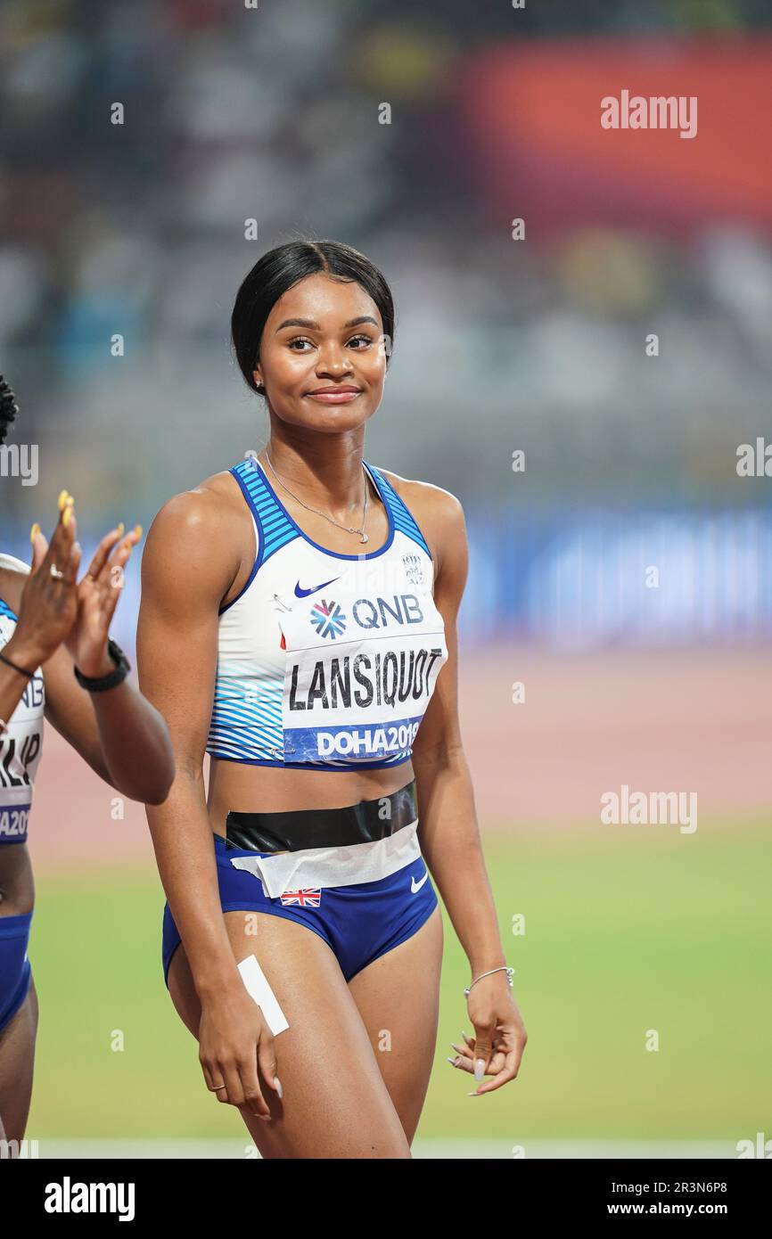 Imani-Lara Lansiquot running the 4x100m relay at the 2019 World ...