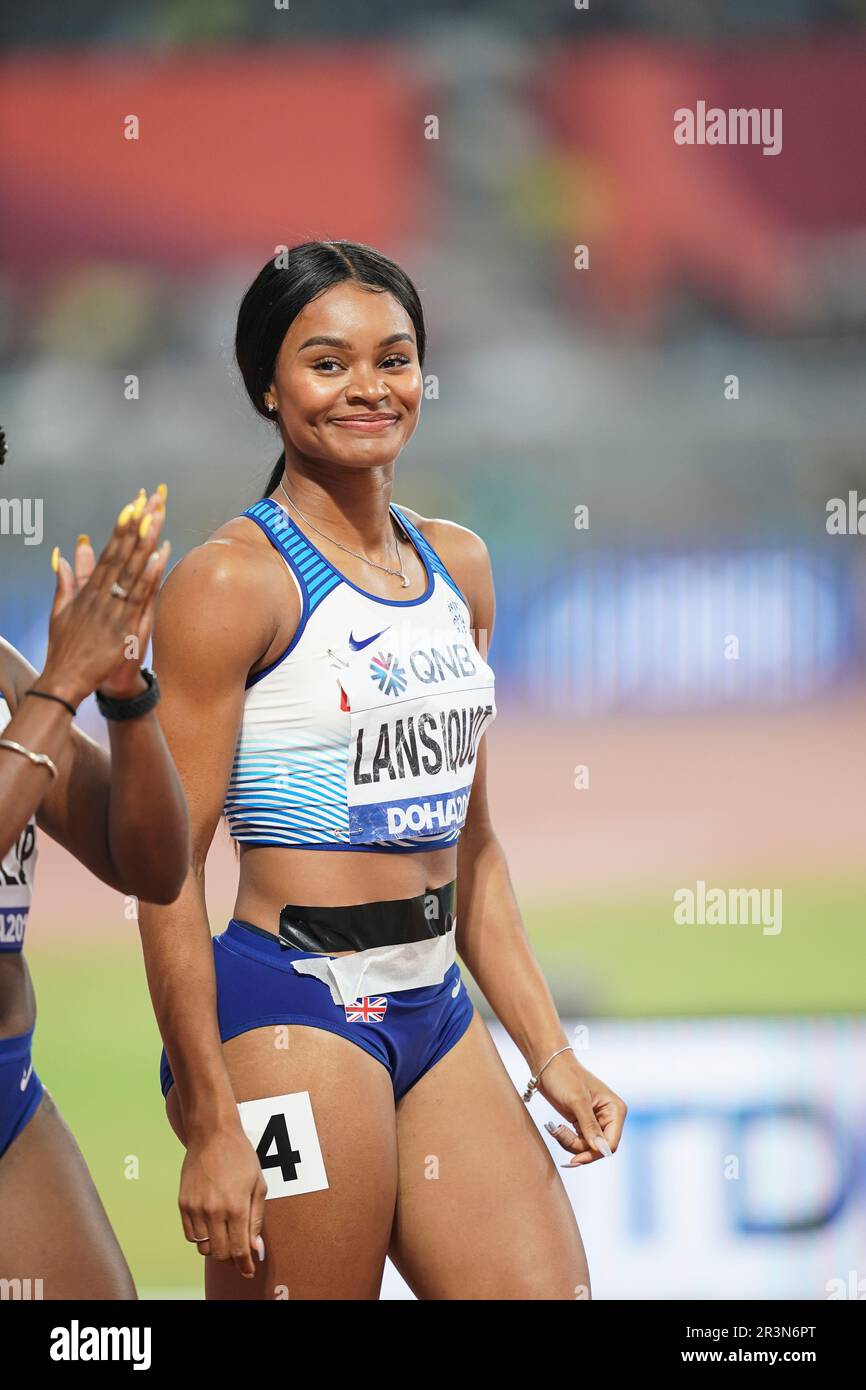 Imani-Lara Lansiquot running the 4x100m relay at the 2019 World ...
