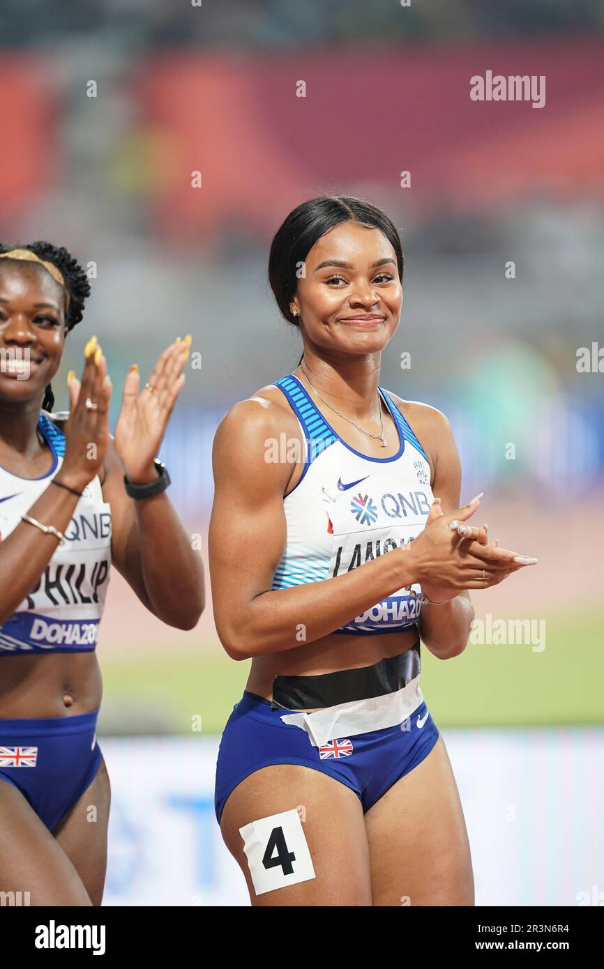 Imani-Lara Lansiquot running the 4x100m relay at the 2019 World ...