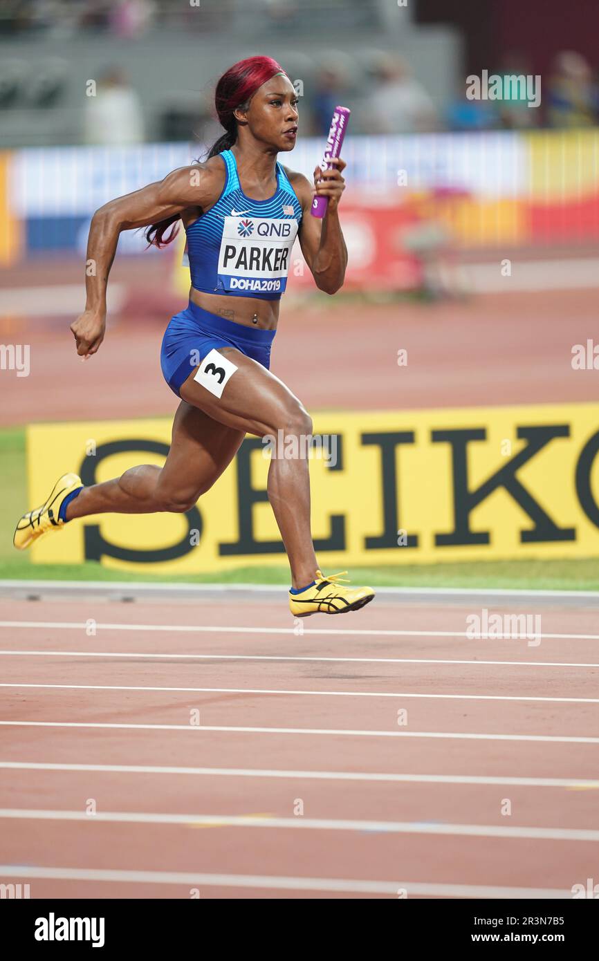 Kiara PARKER running the 4x100m relay at the 2019 World Athletics ...