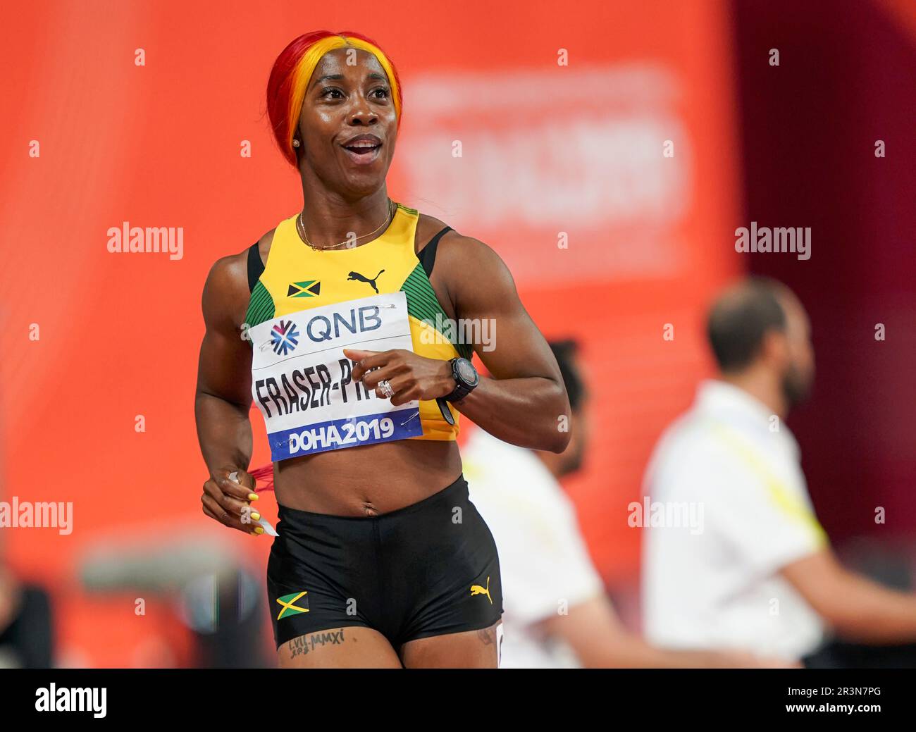 Shelly-Ann FRASER-PRYCE running the 4x100m relay at the 2019 World ...