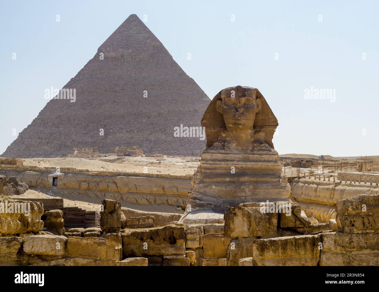 Sphinx statue and Cheops pyramid in Giza Egypt Stock Photo - Alamy