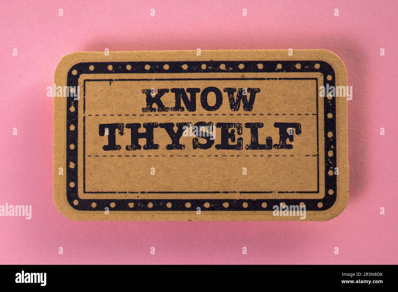Know Thyself. Cardboard sticker with text on a pink background Stock ...