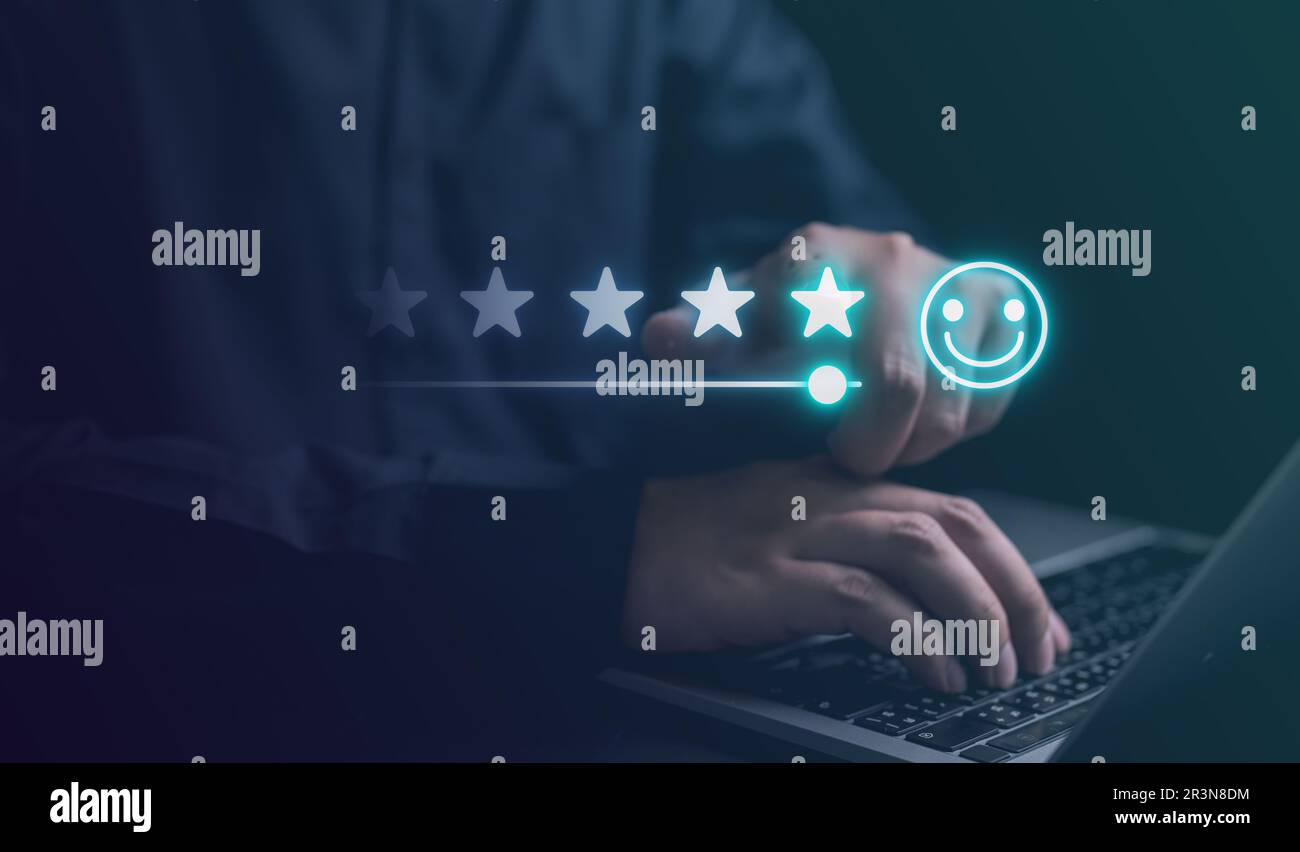 Businessman with smiley face emoticon on virtual touch screen Stock ...