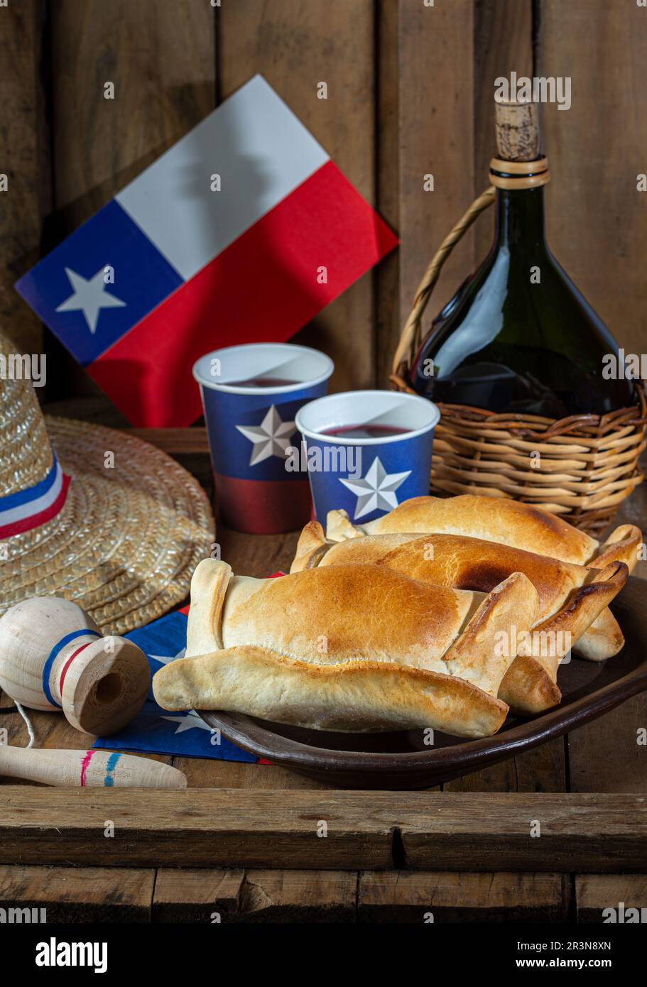 Chilean independence day concept. fiestas patrias. Tipical baked ...