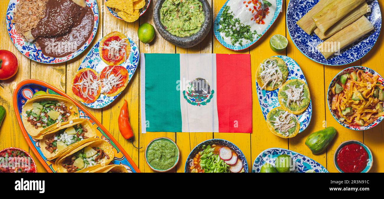 Mexico Flag Day Food Mexican Tacos Day Banner, Sombrero And Mexico