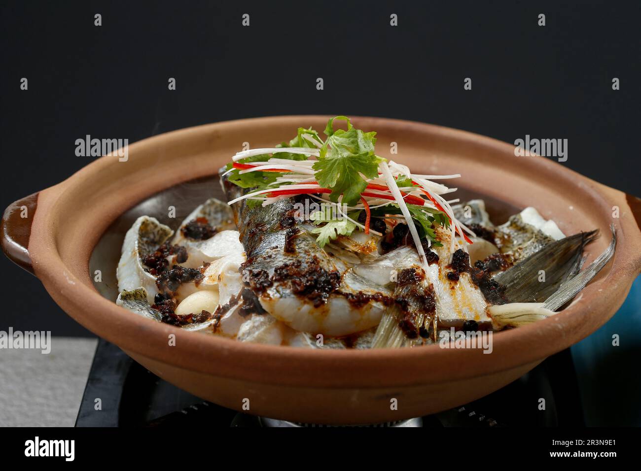 baked grouper fish with Ginger and Spring Onions in Clay pot Stock ...