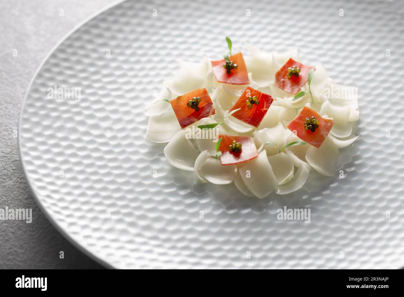 Iberian acorn ham with nine-year-old fresh lily Bulbs topped with ...