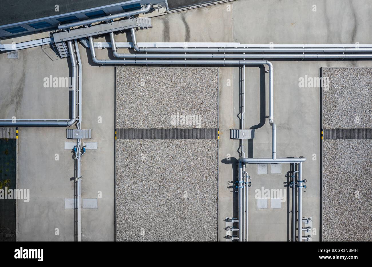 Top view of structure of steel water pipes and tubes with circulation ...