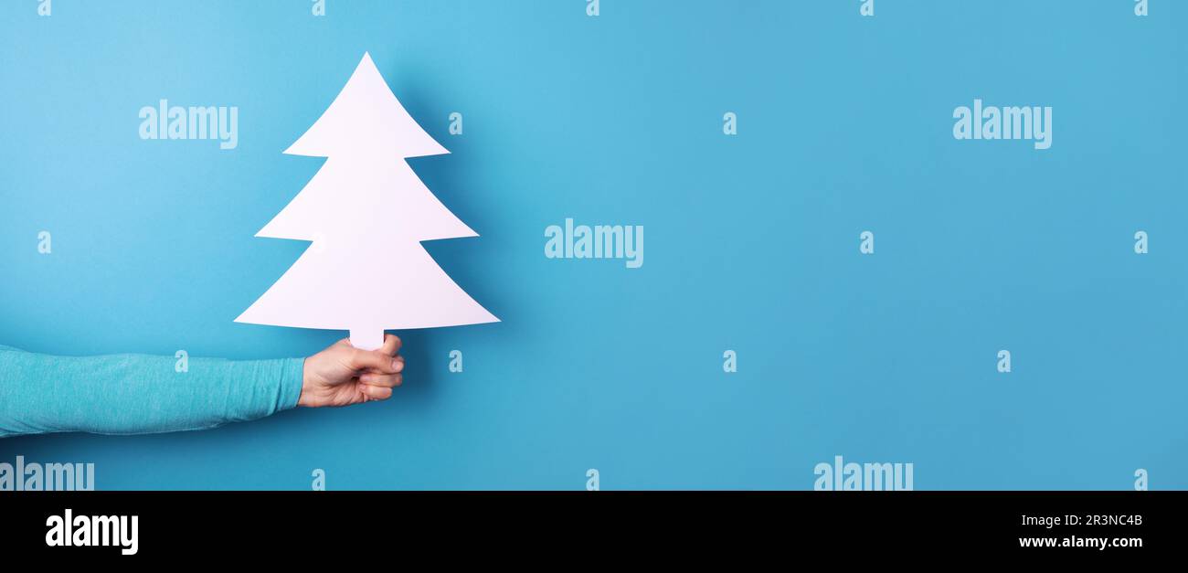 Christmas tree in hand panoramic layout Stock Photo - Alamy