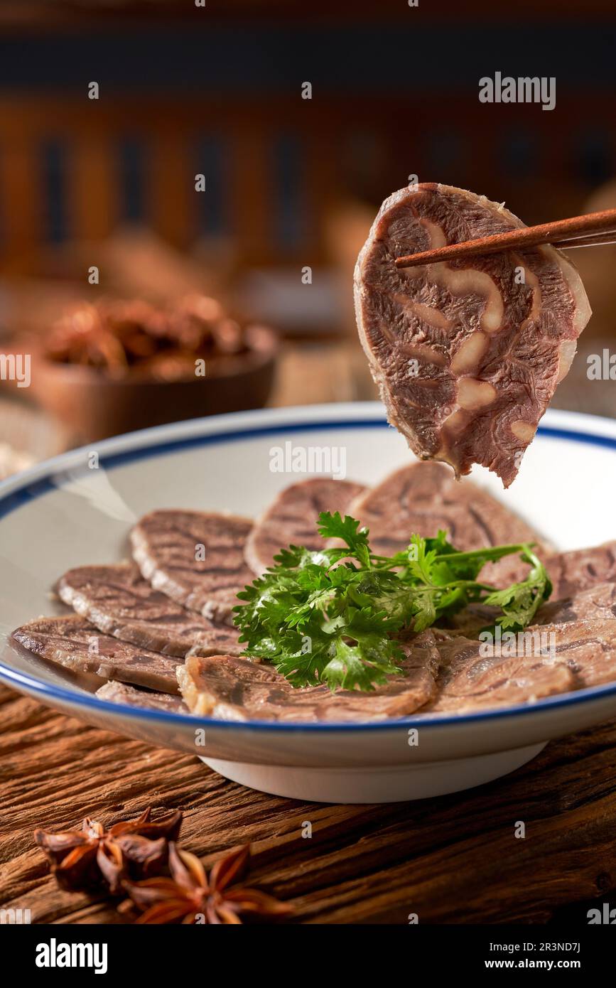 Sliced beef with tendon close up. Spiced beef,braised beef shank,Beef ...