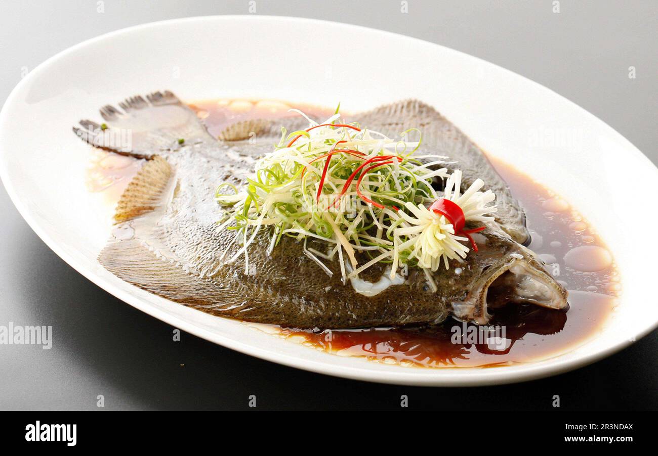 Chinese cuisine, Guangdong Steamed Turbot Stock Photo - Alamy