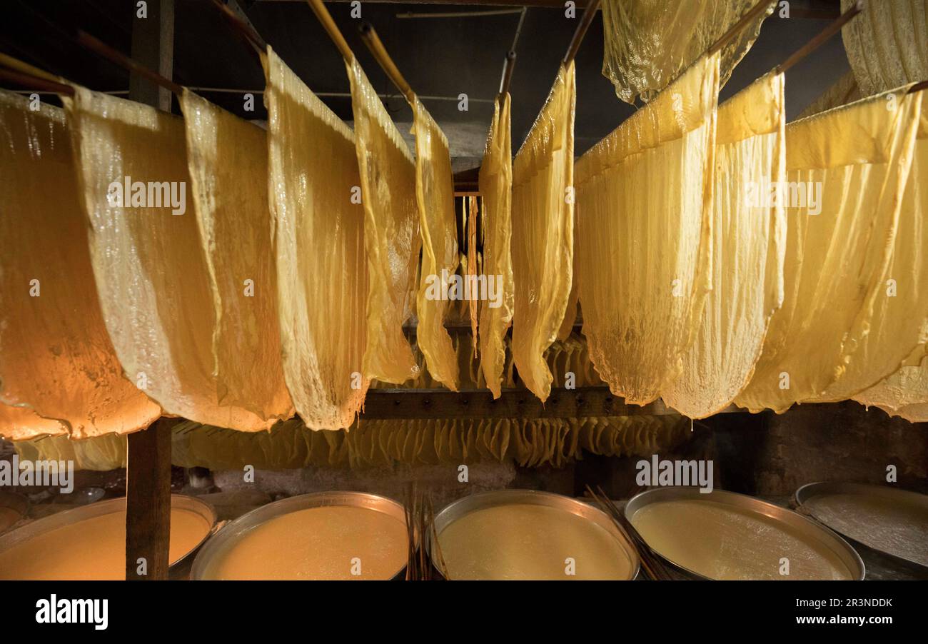 Yuba bean curd brewing process（Bean Curd or Tofu Skin ） Stock Photo - Alamy