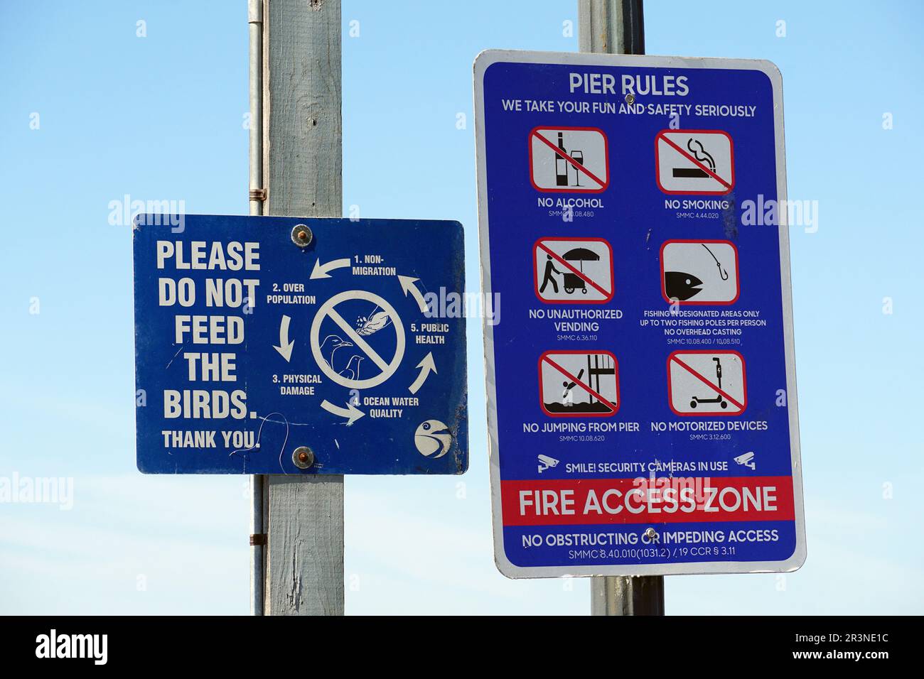 warning signs, Pacific Ocean Park, Pier, State Beach, Santa Monica, Los ...