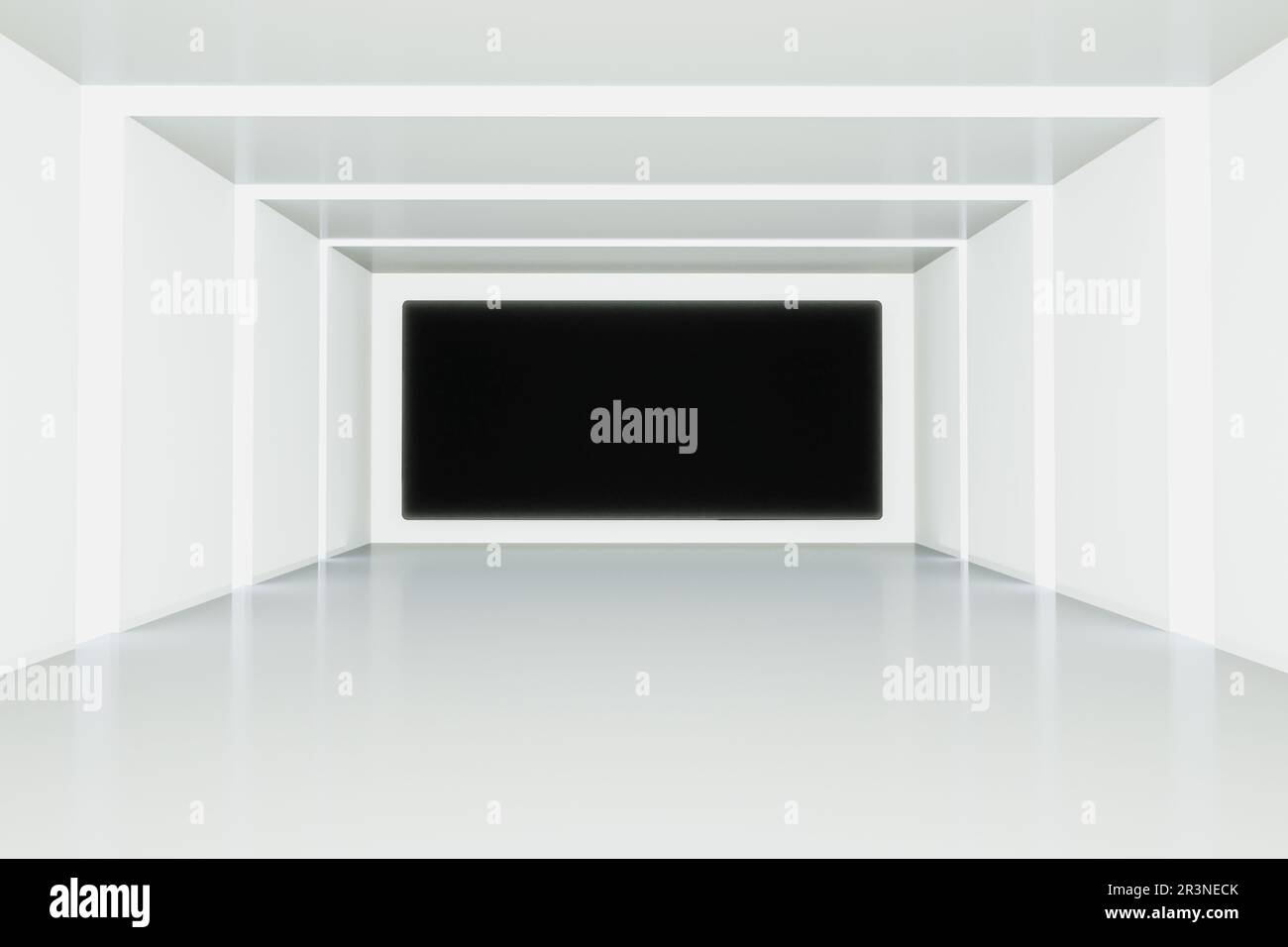 Empty white room with banner layout Stock Photo - Alamy
