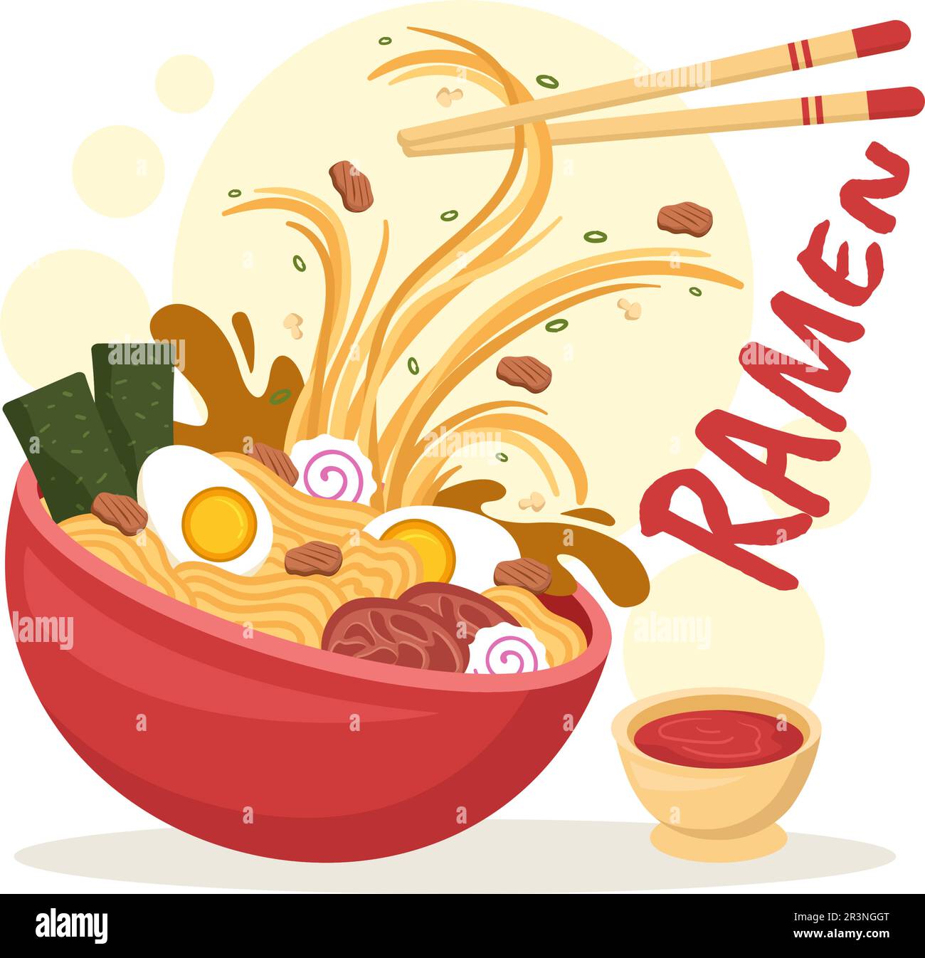 Ramen Vector Illustration of Japanese Food with Noodle, Chopsticks ...