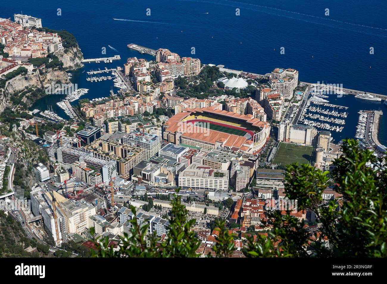 The Louis II football stadium of Monaco seen from above during the ...