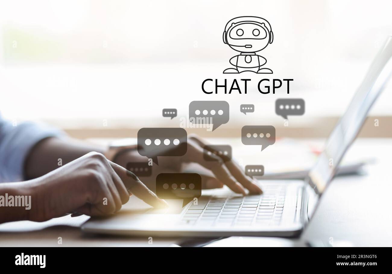 Woman hands typing on laptop keyboard, using chat gpt, collage Stock ...