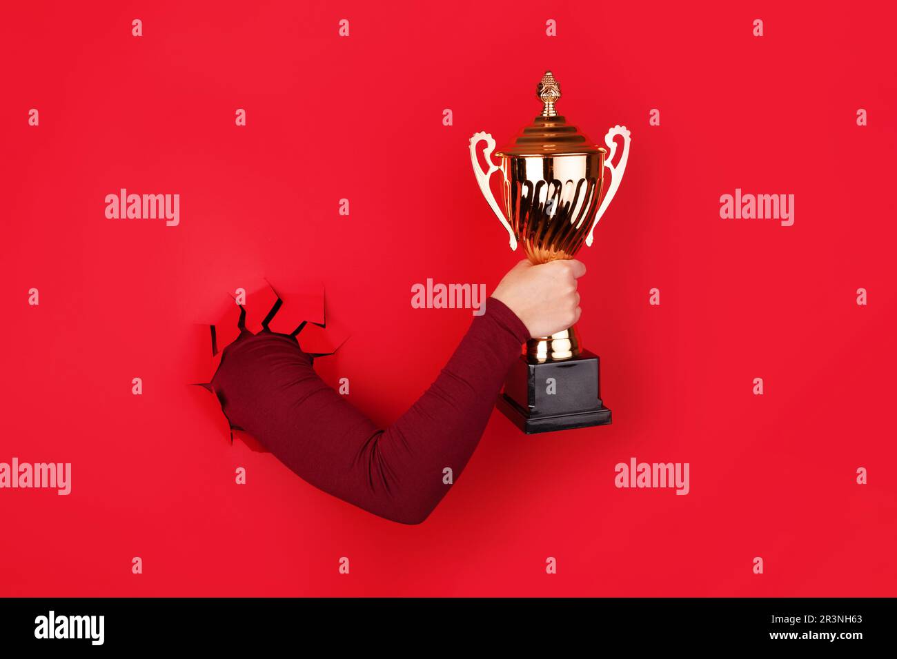 Hand holding winner trophy cup hi-res stock photography and images - Alamy