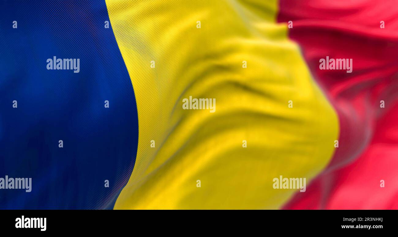 Close-up view of the Chad national flag waving in the wind Stock Photo ...