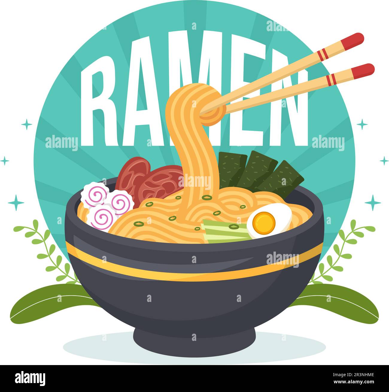 Ramen Vector Illustration of Japanese Food with Noodle, Chopsticks ...