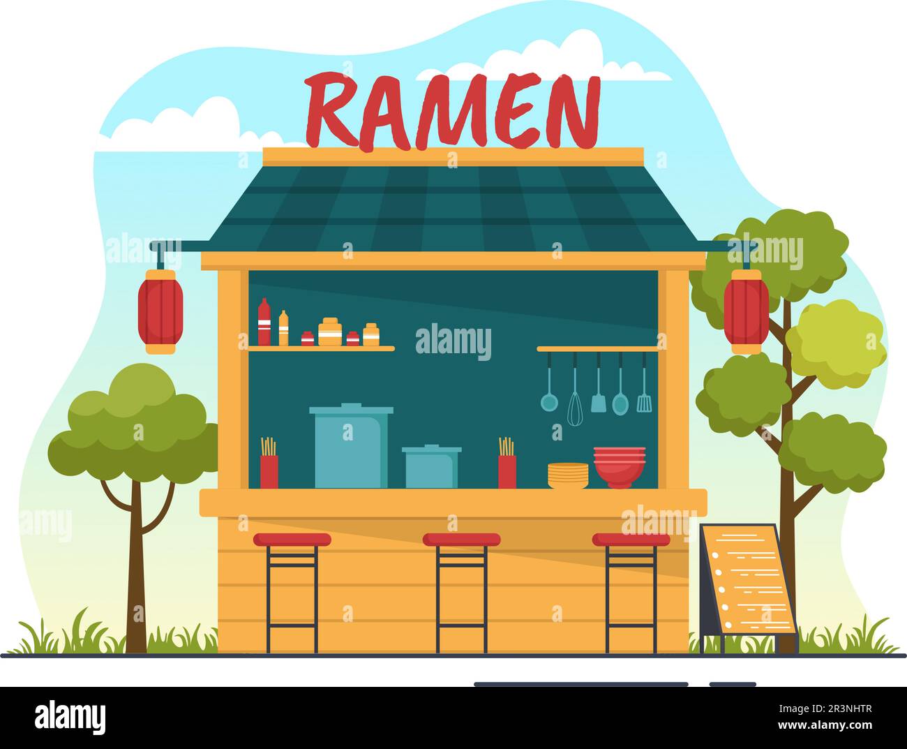 Ramen Vector Illustration of Japanese Food with Noodle, Chopsticks ...